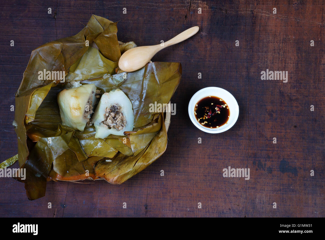 Vietnamese food, Banh Gio or pyramid shaped rice dough dumpling filled ...