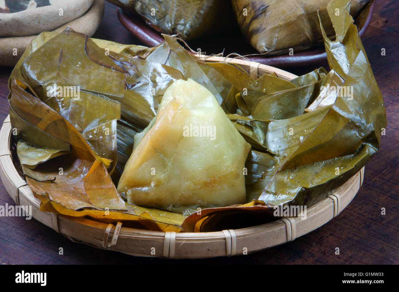 Vietnamese food, Banh Gio or pyramid shaped rice dough dumpling filled ...