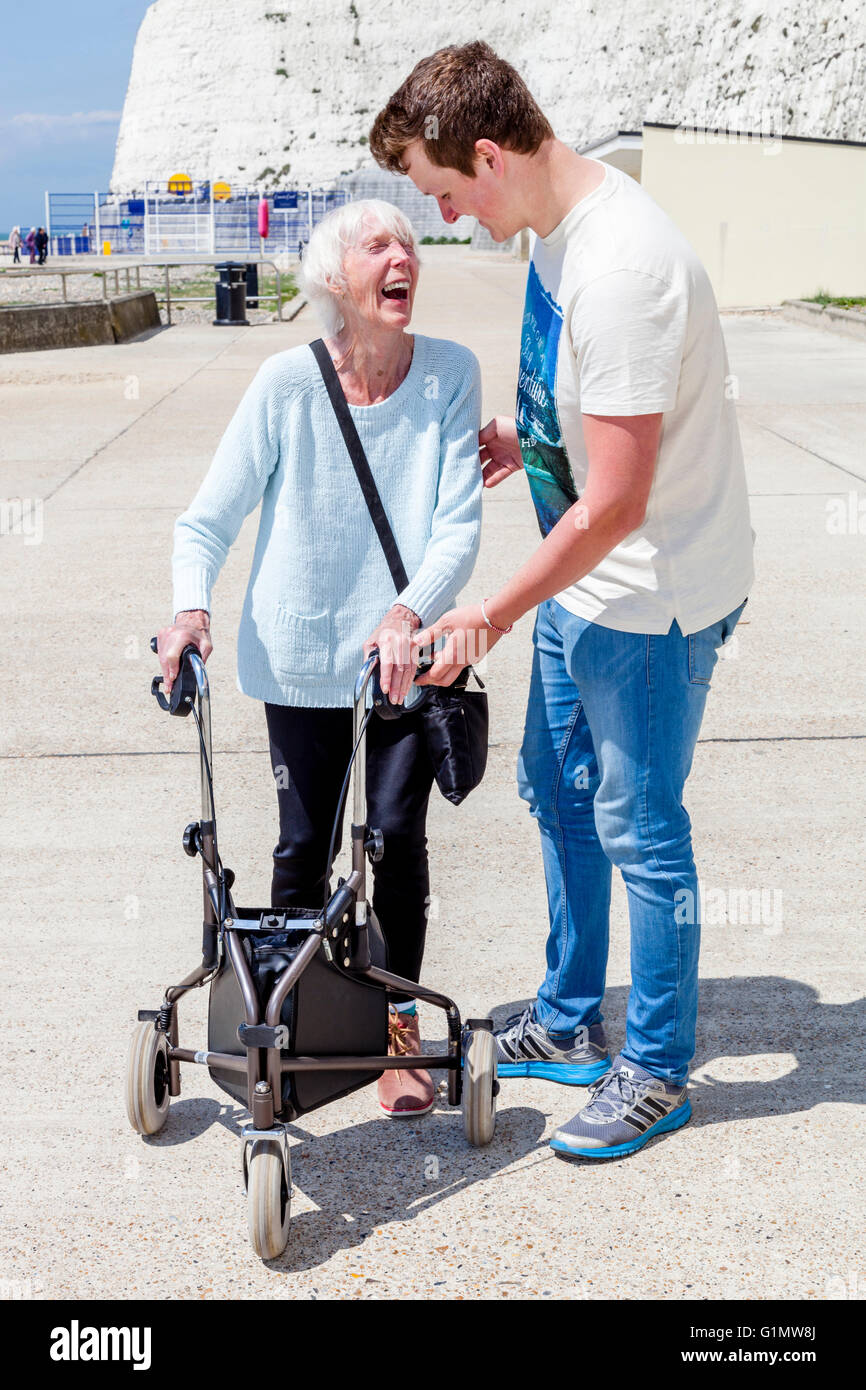 Woman with walking aid hi-res stock photography and images - Alamy