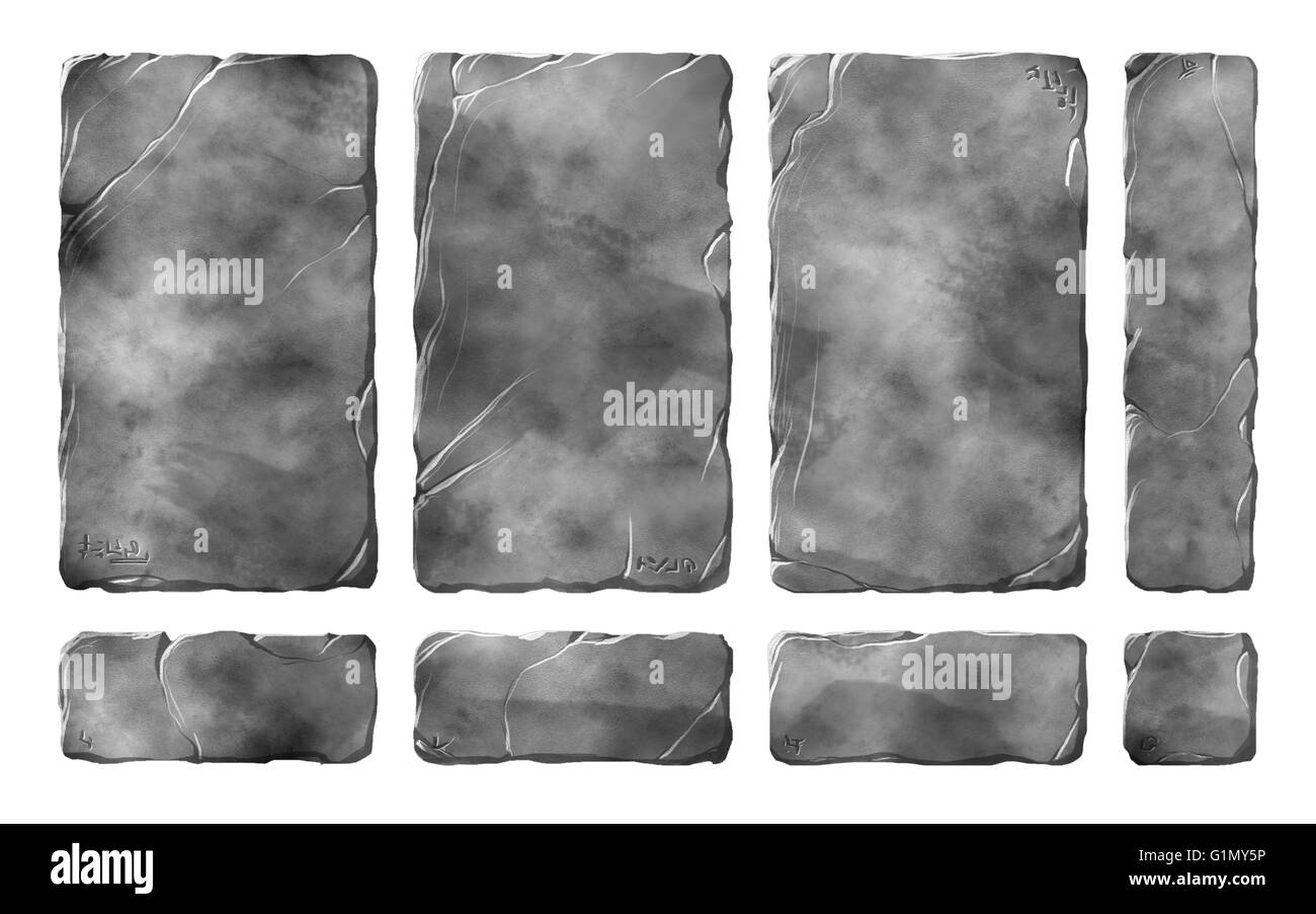 Set realistic stone interface buttons hi-res stock photography and ...