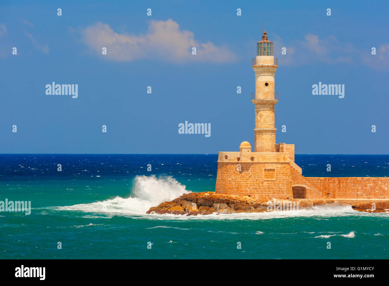 Lighthouse in old harbour, Chania, Crete, Greece Stock Photo - Alamy