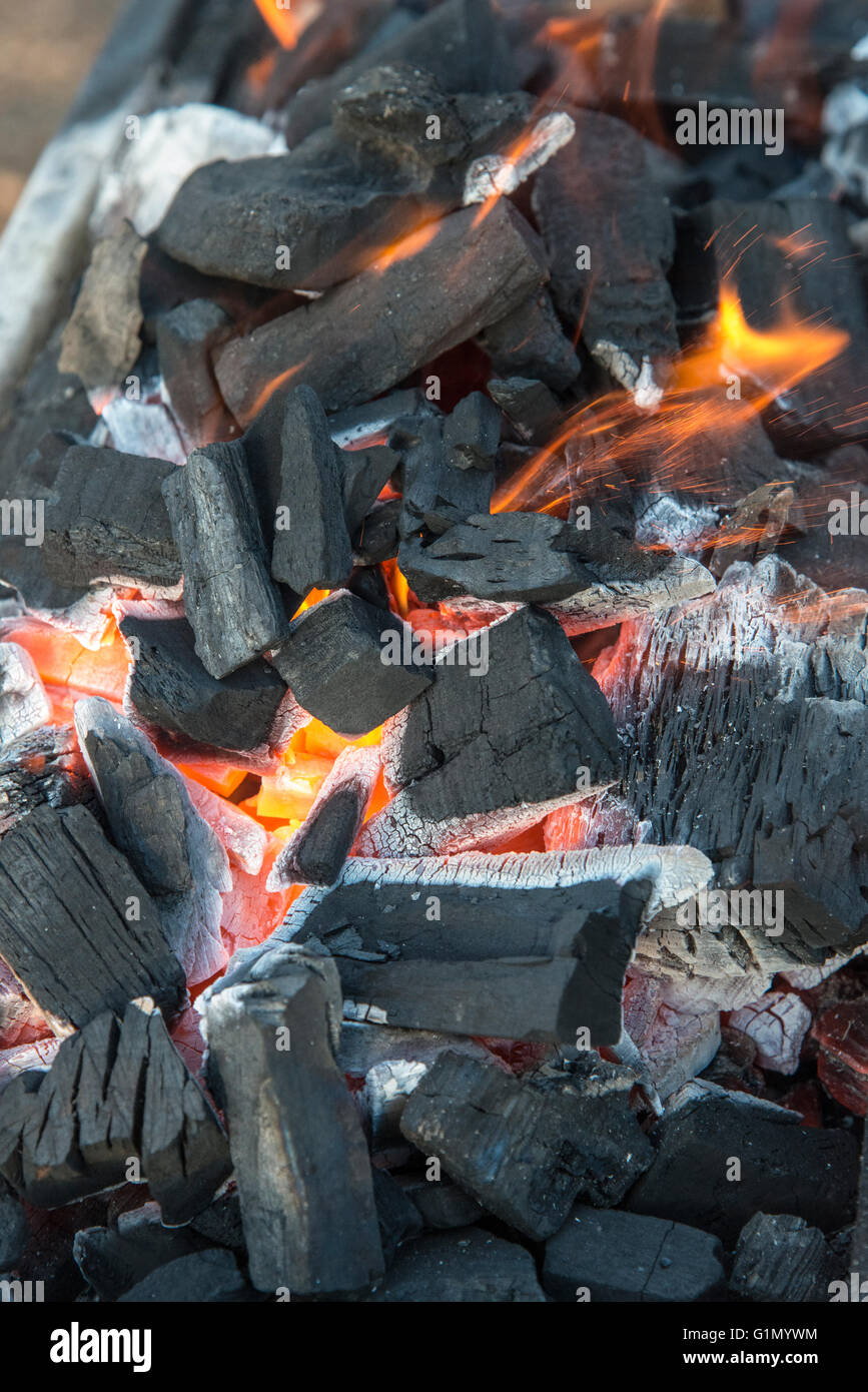 Fire burning coals Stock Photo - Alamy