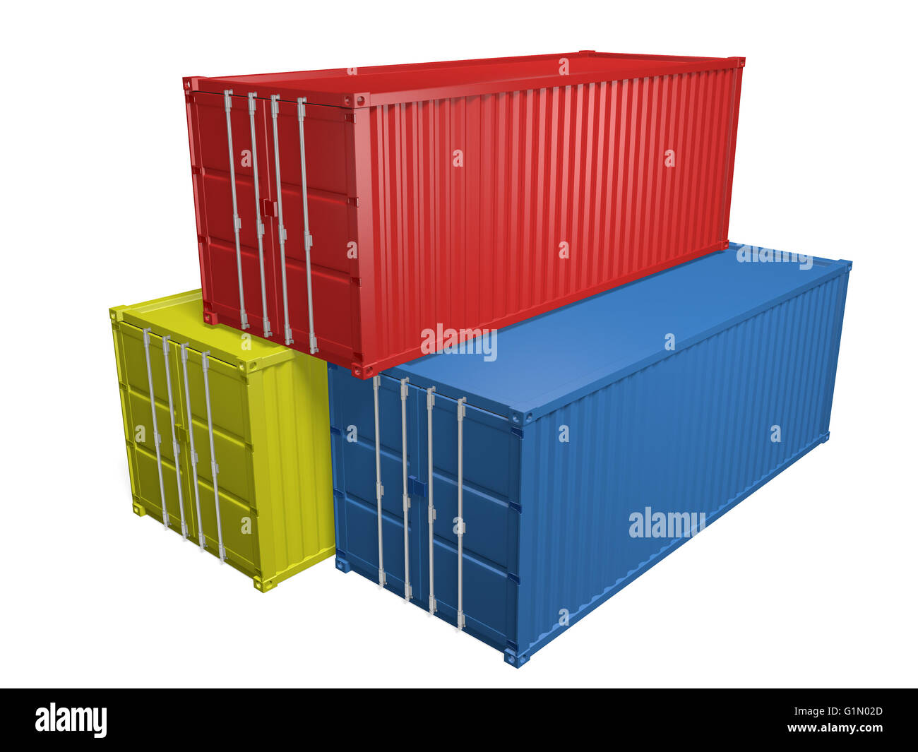 Red, yellow, and blue shipping import and export containers, 3D rendering Stock Photo - Alamy