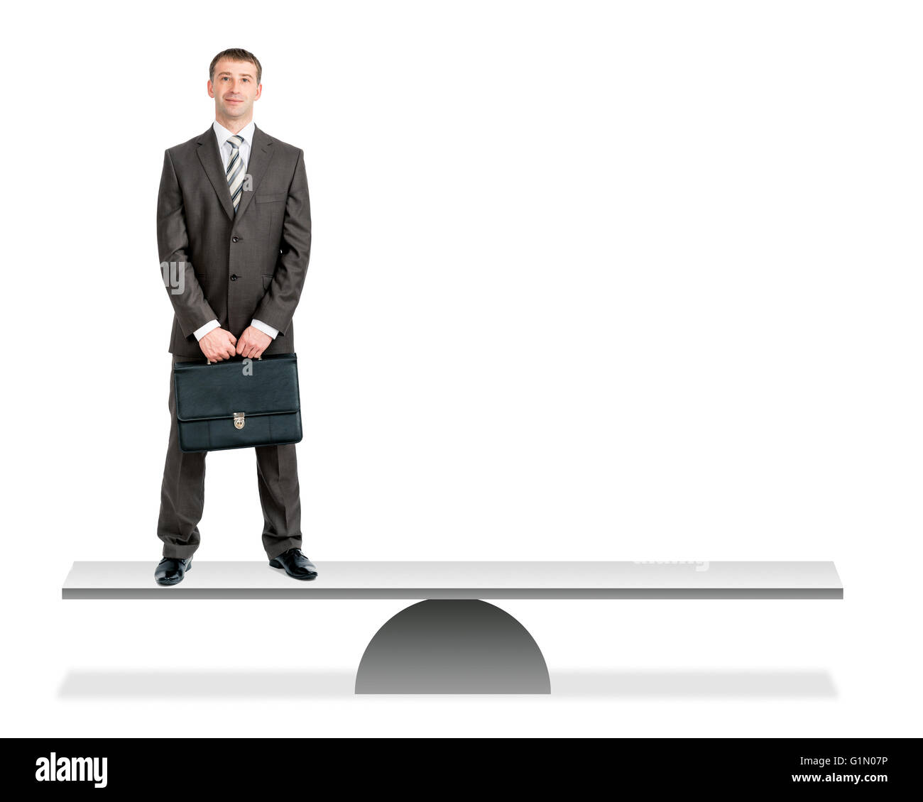 Businessman standing on balance vs empty place Stock Photo - Alamy