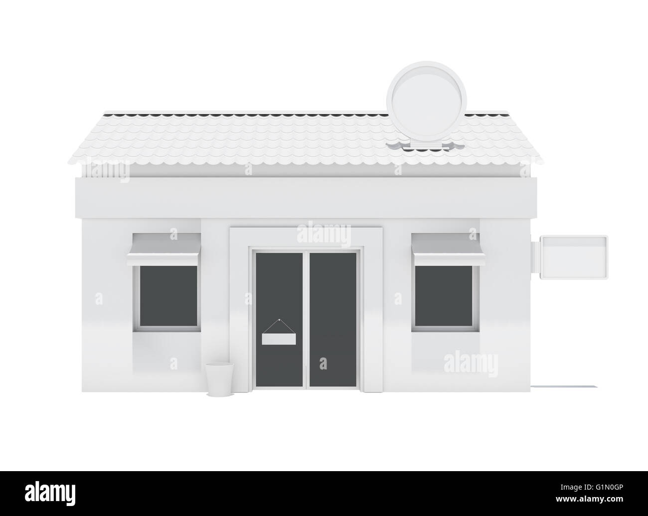 White store building with labels Stock Photo - Alamy