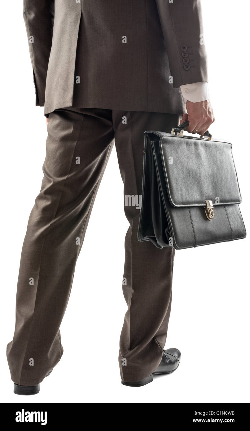 Back view of businessman with suitcase in hand Stock Photo - Alamy