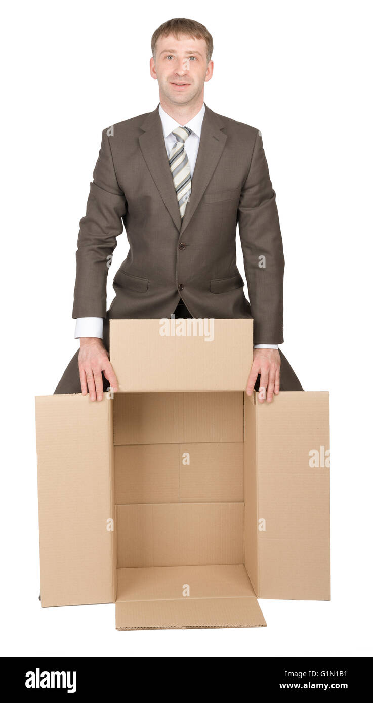 Business man holding empty box Stock Photo - Alamy