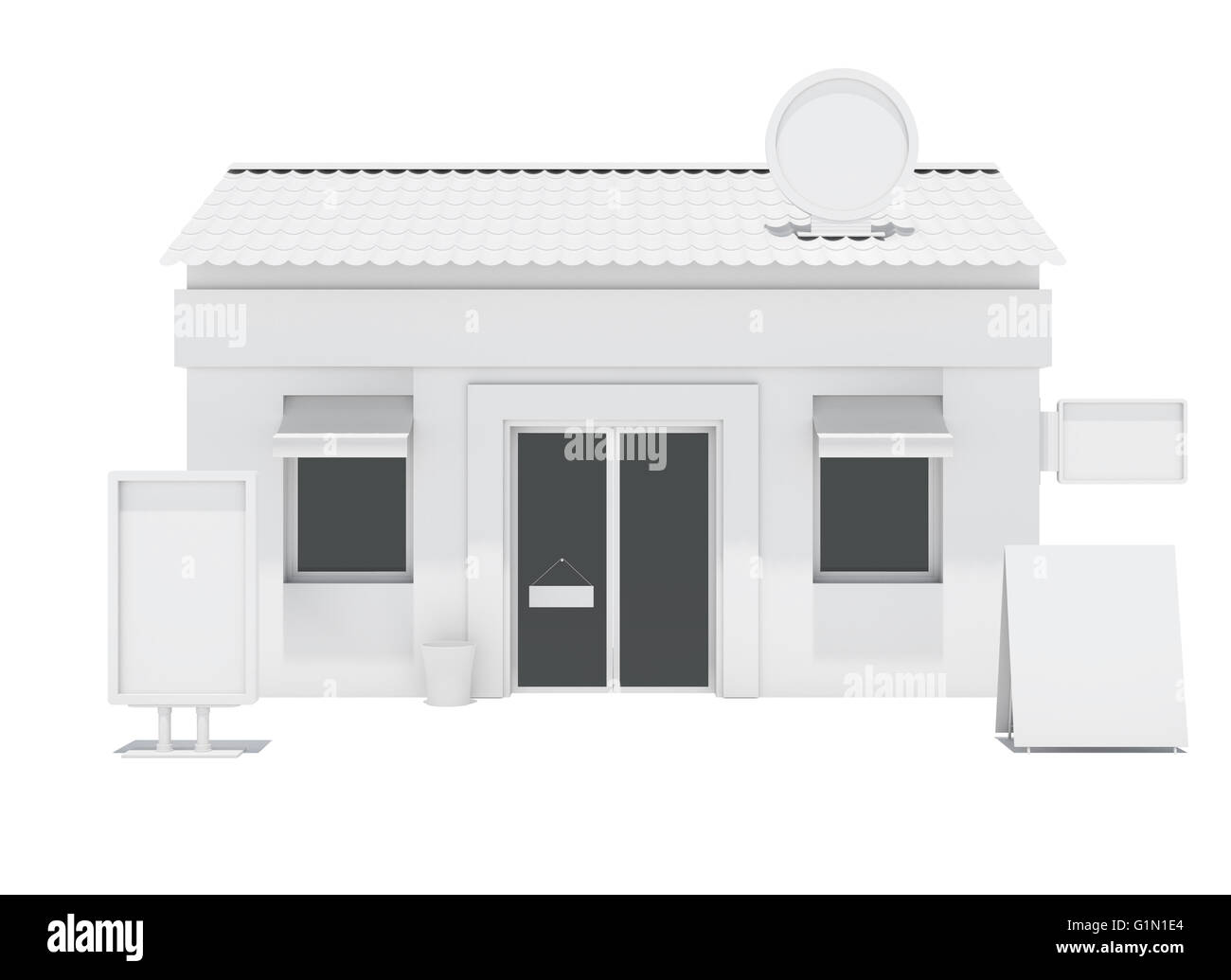 Store building with showcase and billboard Stock Photo - Alamy