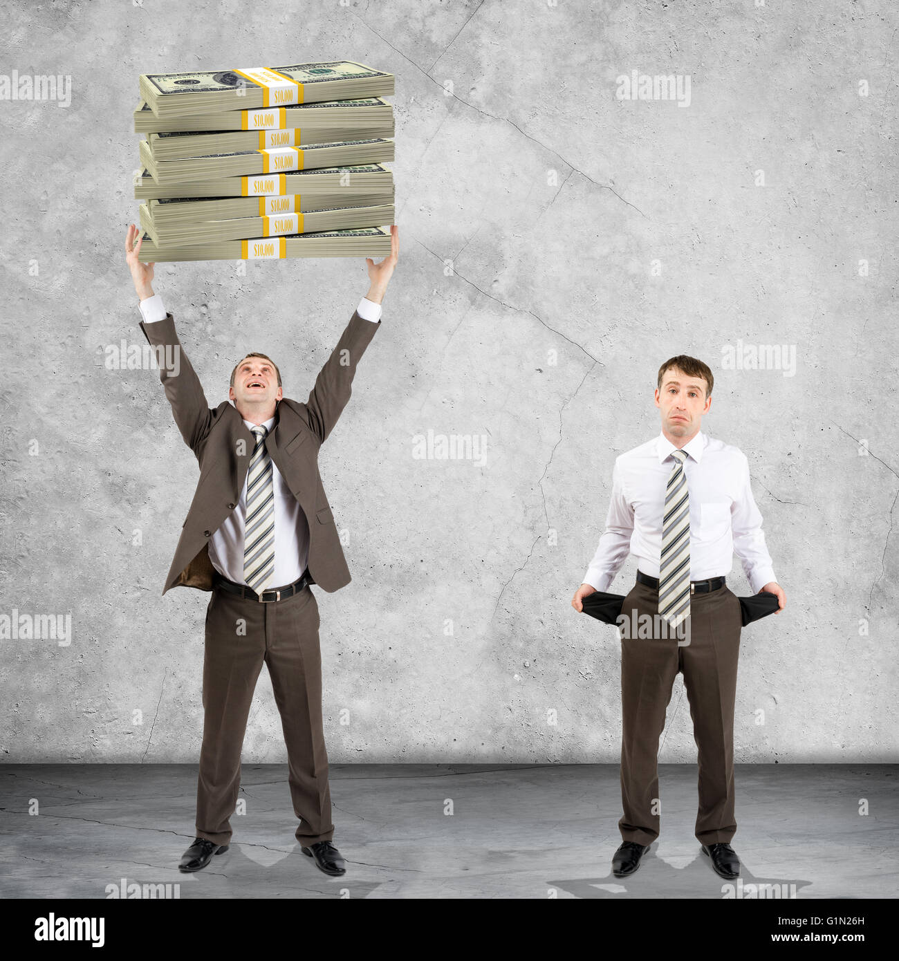 Sad and happy businesspeople with money Stock Photo - Alamy