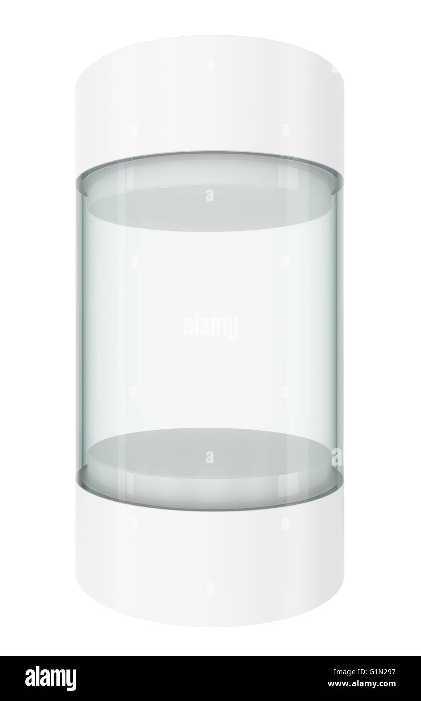 Round white showcases with pedestal Stock Photo - Alamy