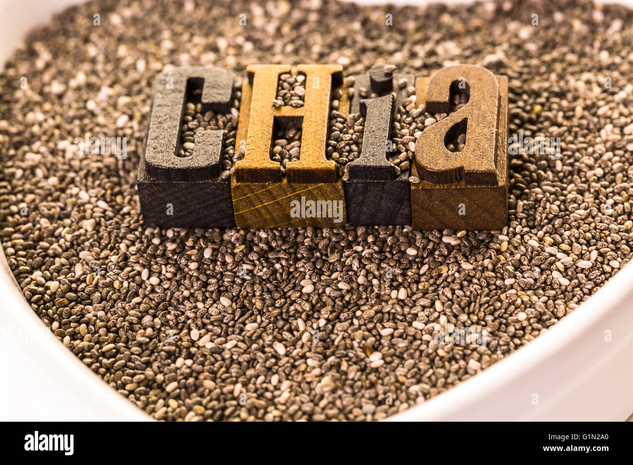 Healthy Chia seeds with chia letters close-up Stock Photo - Alamy