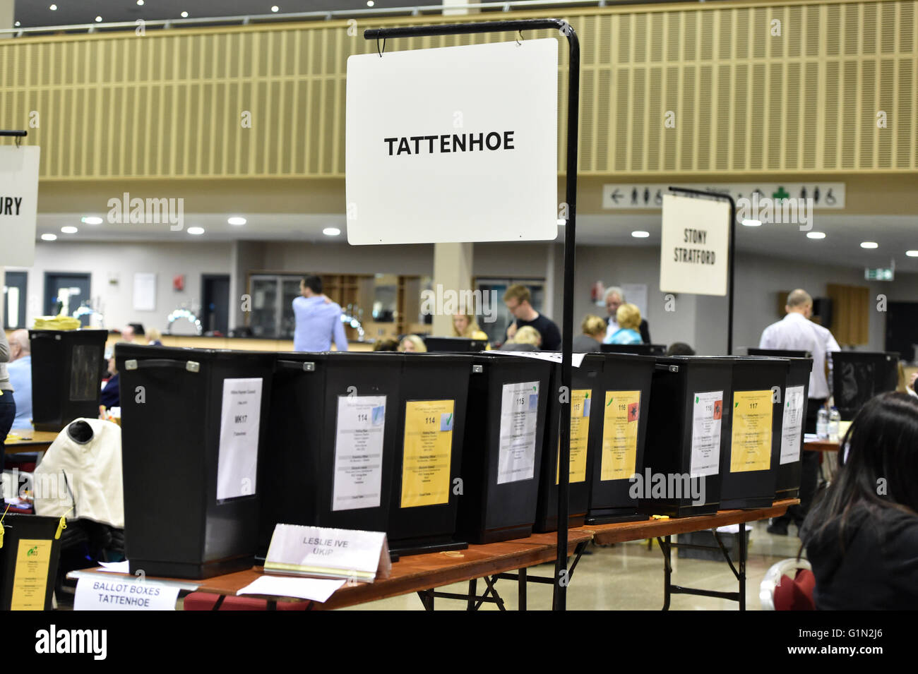 Election count, Ballot boxes, black with yellow tags, unopened,in a ...