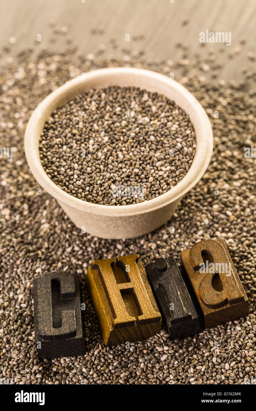 Healthy Chia seeds with chia wooden sign close-up Stock Photo - Alamy