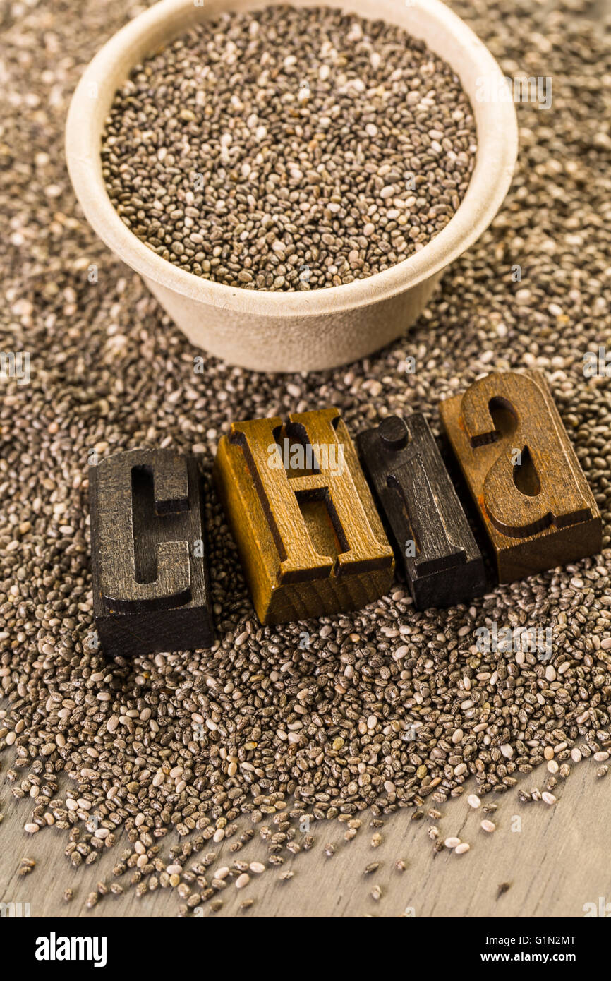 Healthy Chia seeds with chia wooden sign close-up Stock Photo - Alamy