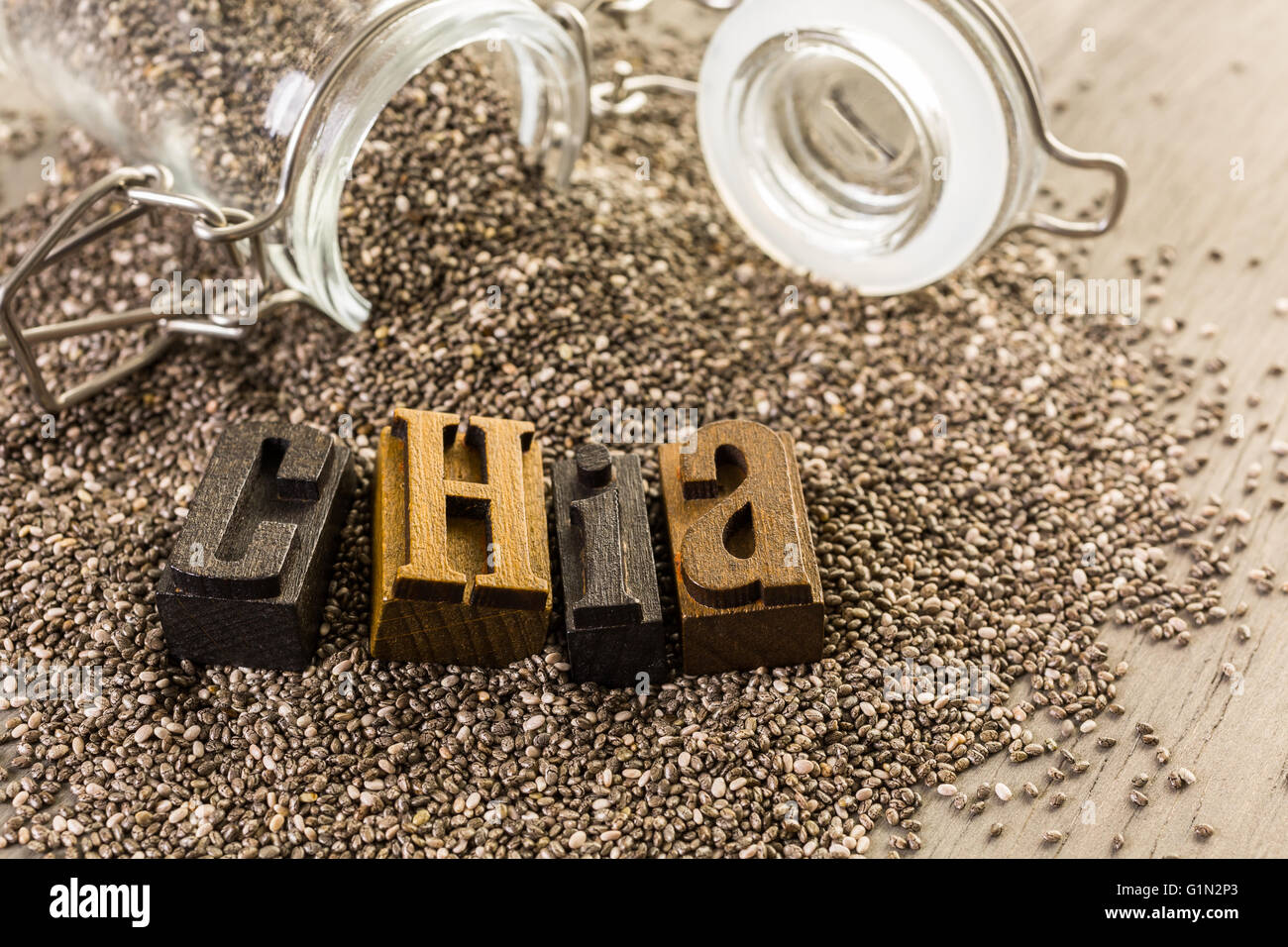 Healthy Chia seeds with chia wooden sign close-up Stock Photo - Alamy