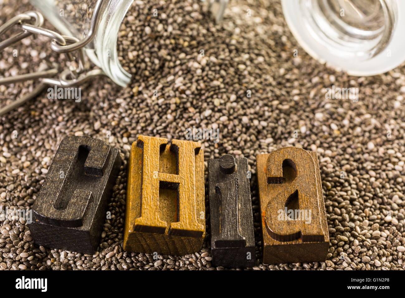 Healthy Chia seeds with chia wooden sign close-up Stock Photo - Alamy