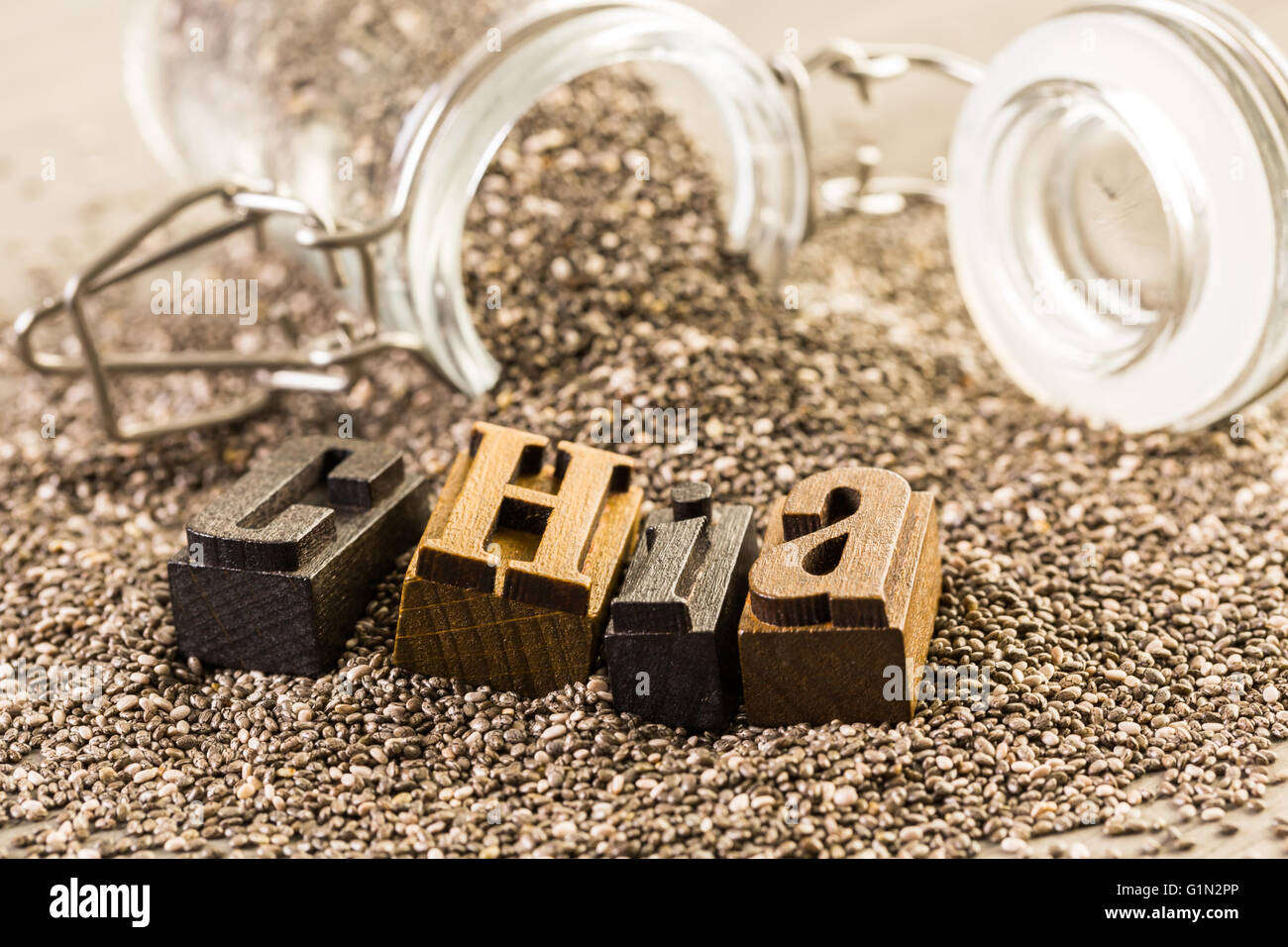Healthy Chia seeds with chia wooden sign close-up Stock Photo - Alamy