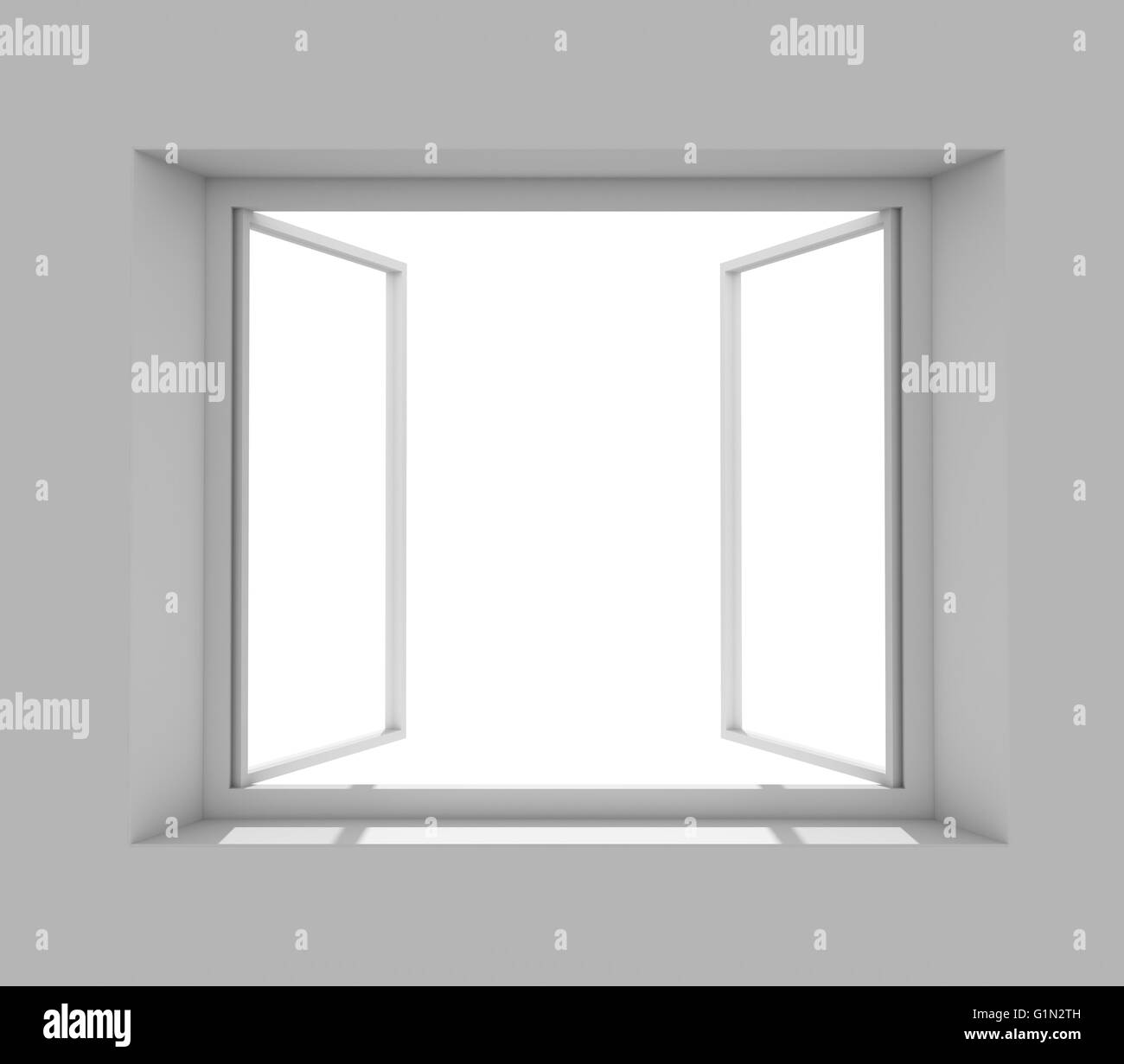 Open window on grey wall Stock Photo - Alamy