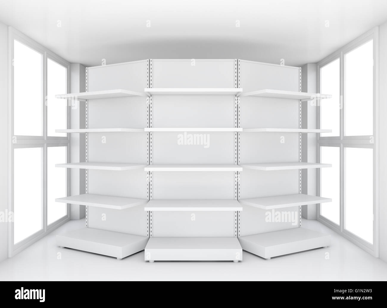 Retail shelves for samples product in blank room Stock Photo - Alamy