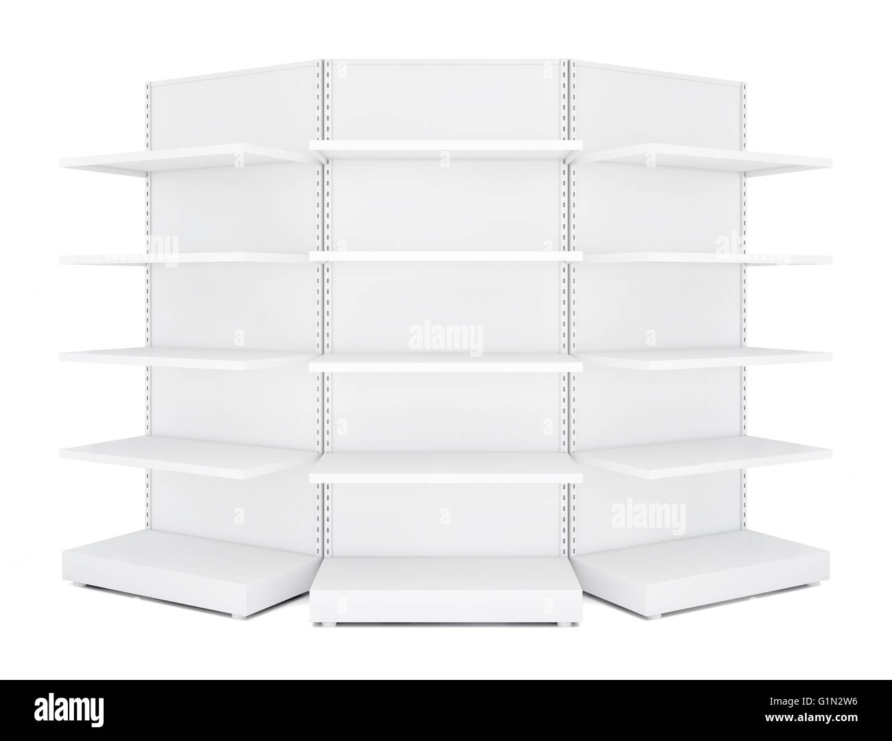 Three rounded blank empty retail shelves Stock Photo - Alamy