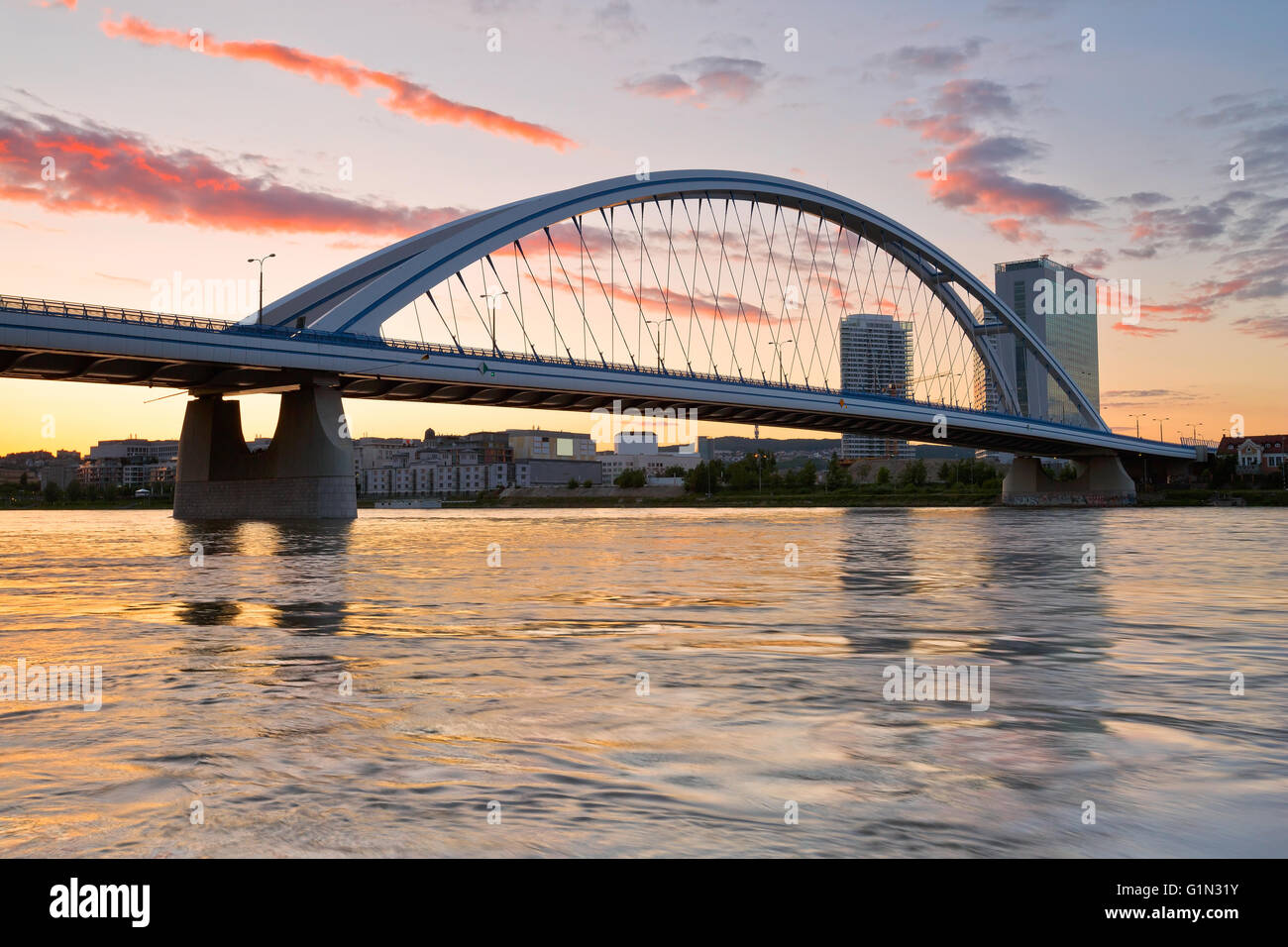 Apollo bridge over river Danube in Bratislava, Slovakia Stock Photo - Alamy