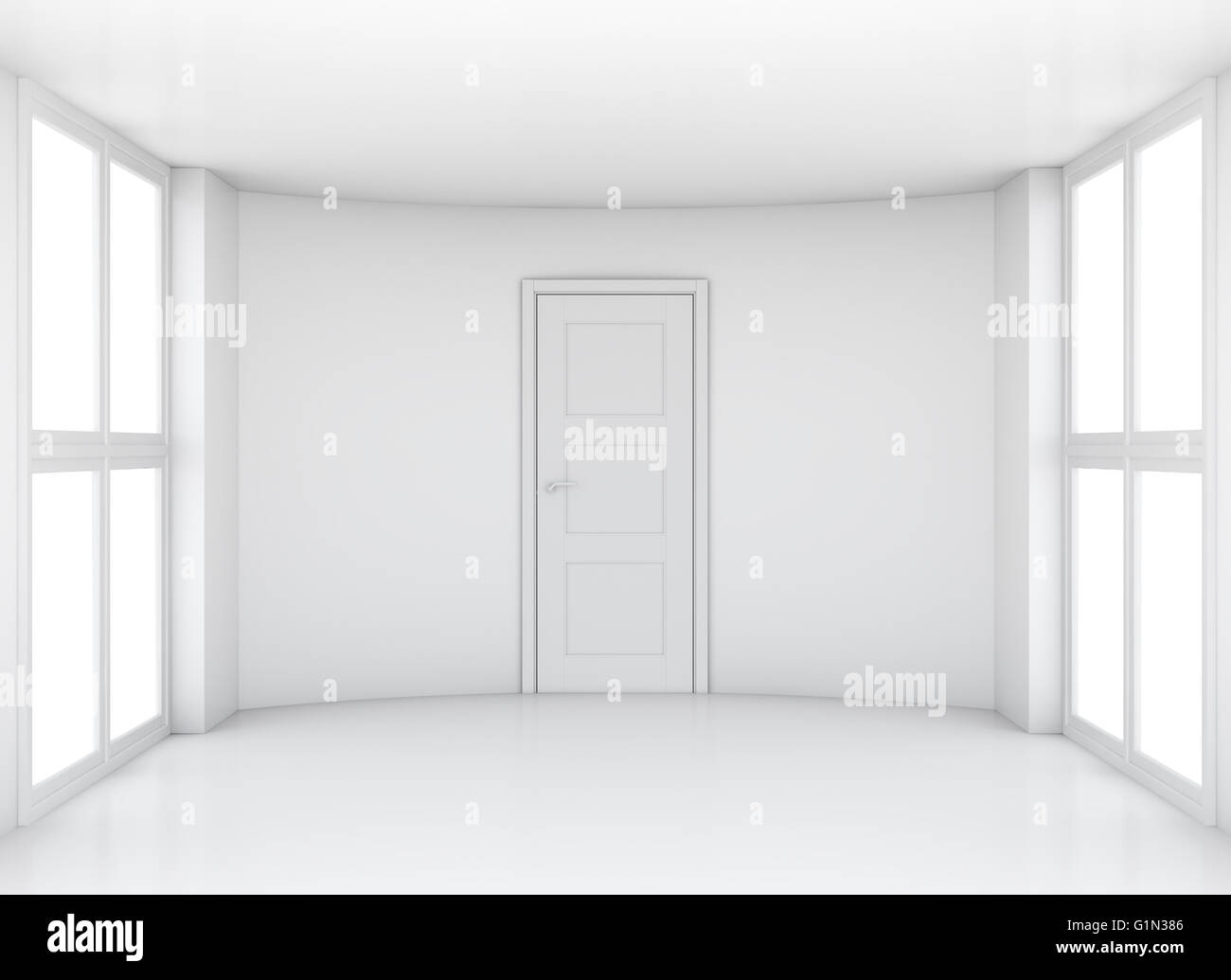 Empty exhibition room with windows and door Stock Photo - Alamy