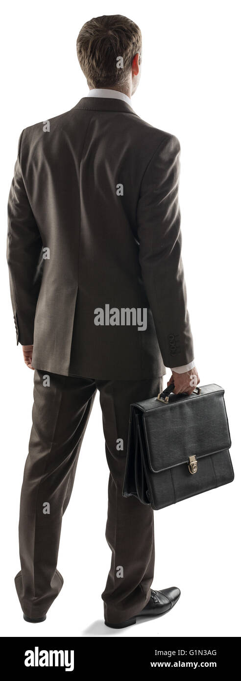 Rear view of business man hold briefcase Stock Photo - Alamy