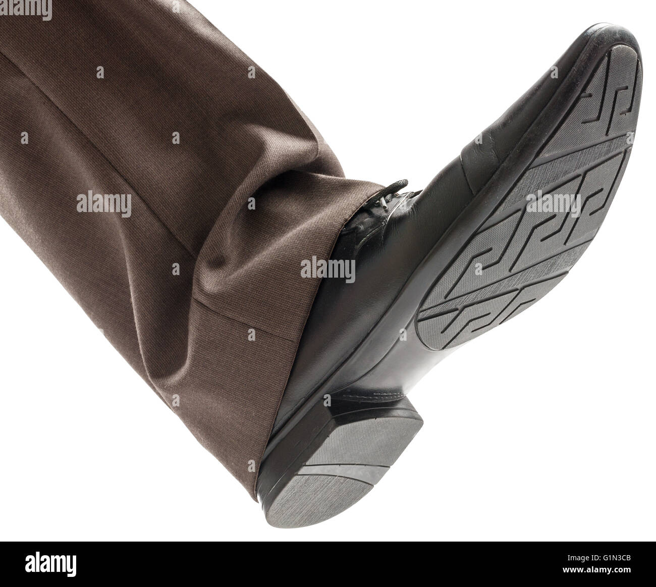 Businessmans foot ready to step down Stock Photo - Alamy