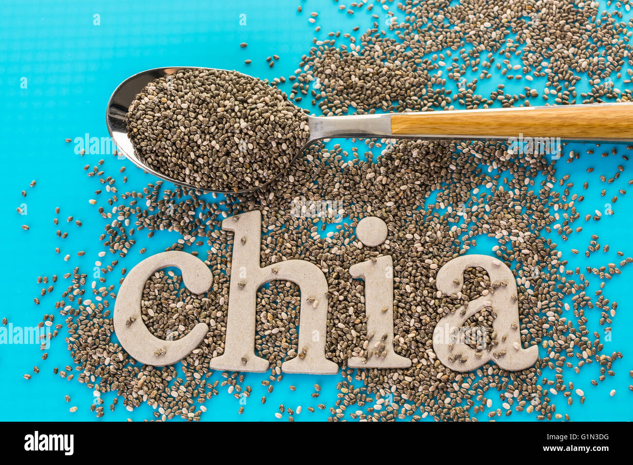 Healthy Chia seeds with chia sign close-up Stock Photo - Alamy