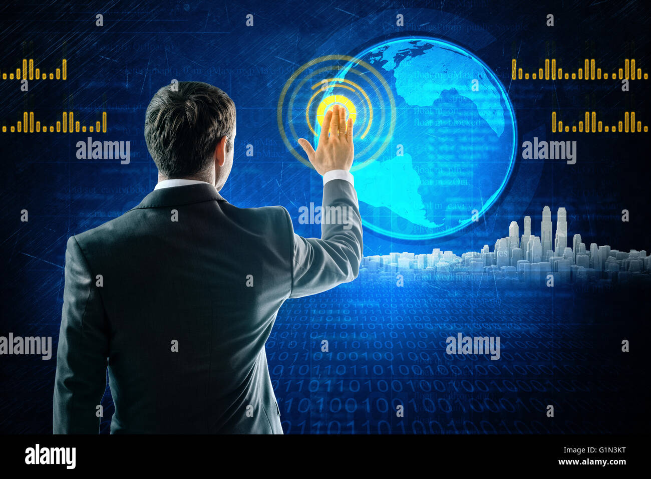 Businessman touching digital screen Stock Photo - Alamy
