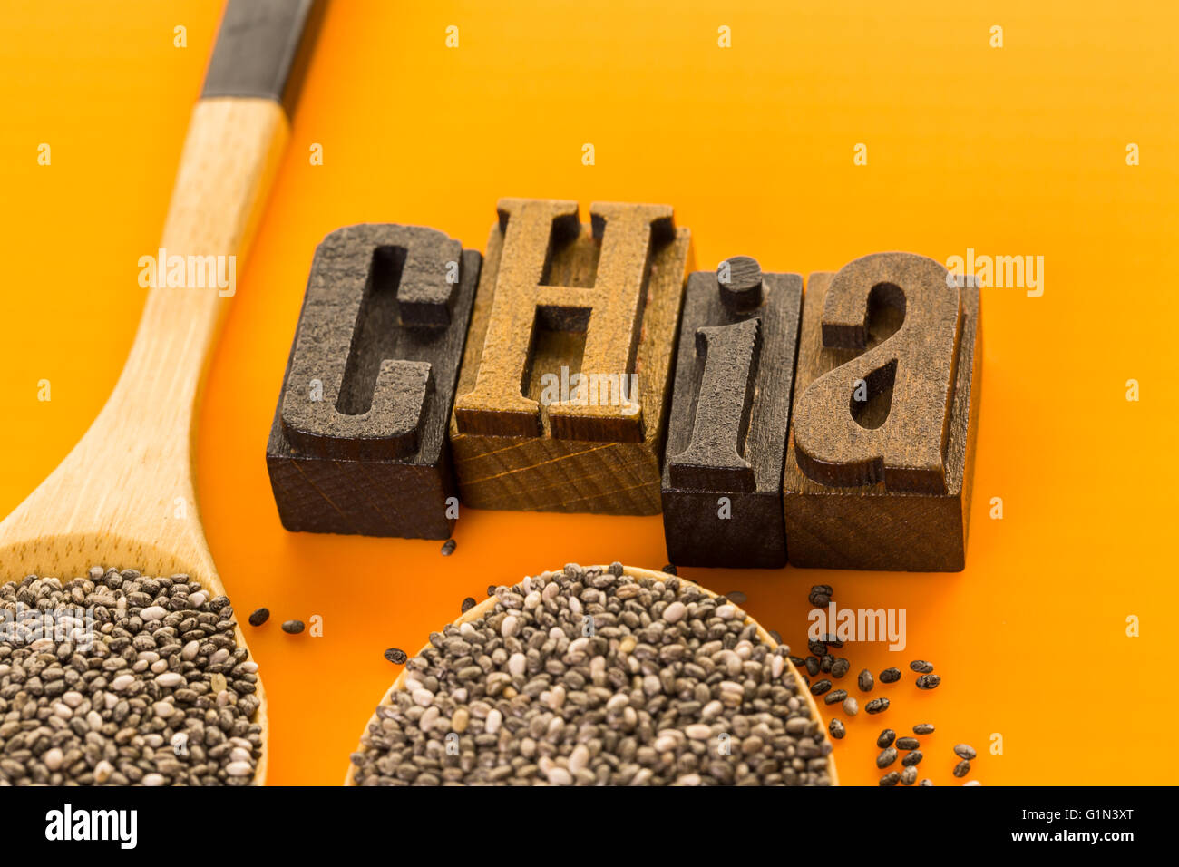 Healthy Chia seeds with chia wooden sign close-up Stock Photo - Alamy