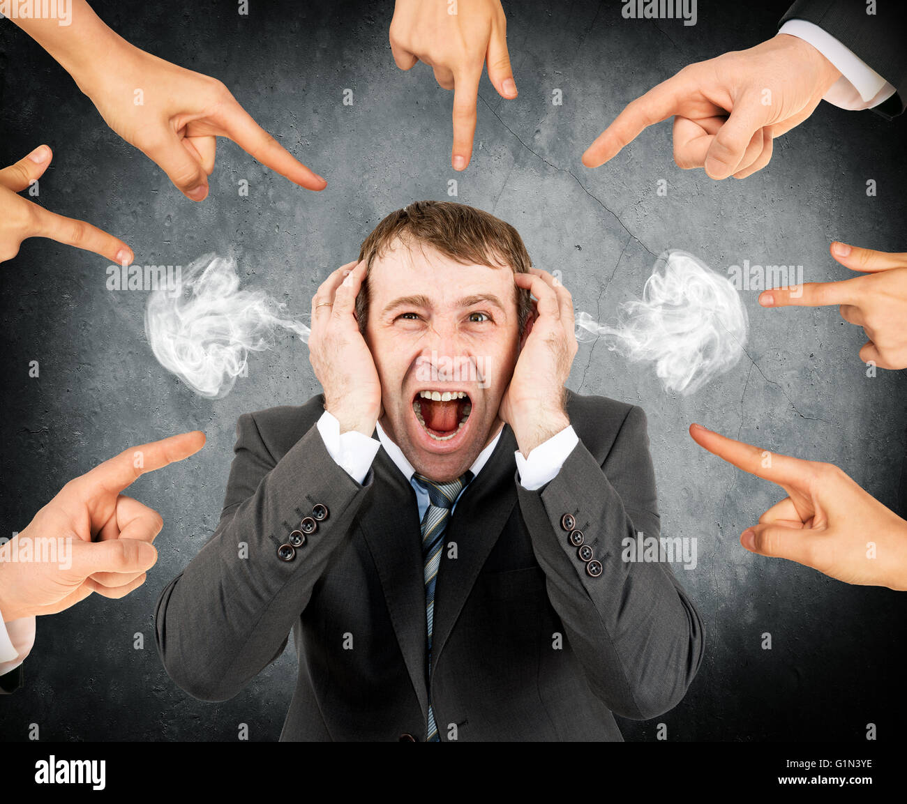 Fingers pointing yelling hi-res stock photography and images - Alamy