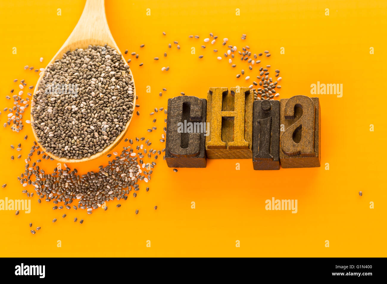 Healthy Chia seeds with chia wooden sign close-up Stock Photo - Alamy