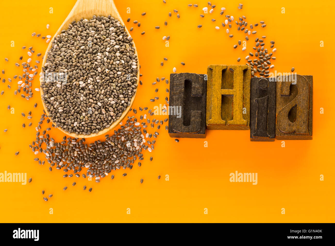 Healthy Chia seeds with chia wooden sign close-up Stock Photo - Alamy