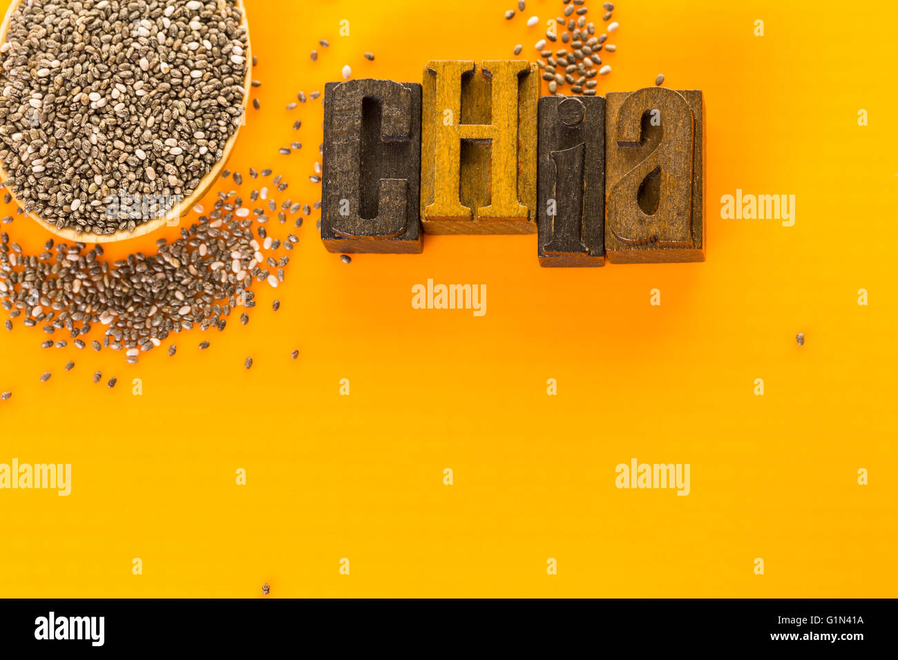 Healthy Chia seeds with chia wooden sign close-up Stock Photo - Alamy