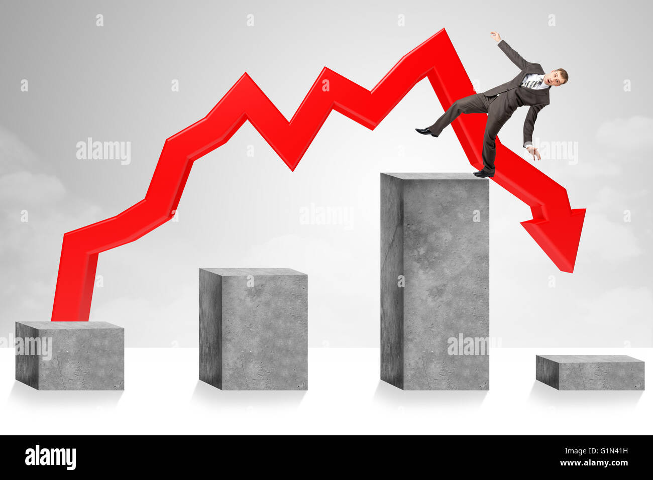 Declining chart, businessman turning into troubles Stock Photo - Alamy