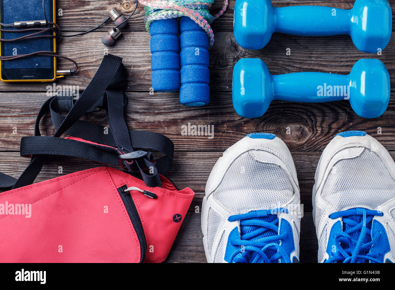 Top view fitness gym equipment hi-res stock photography and images - Alamy
