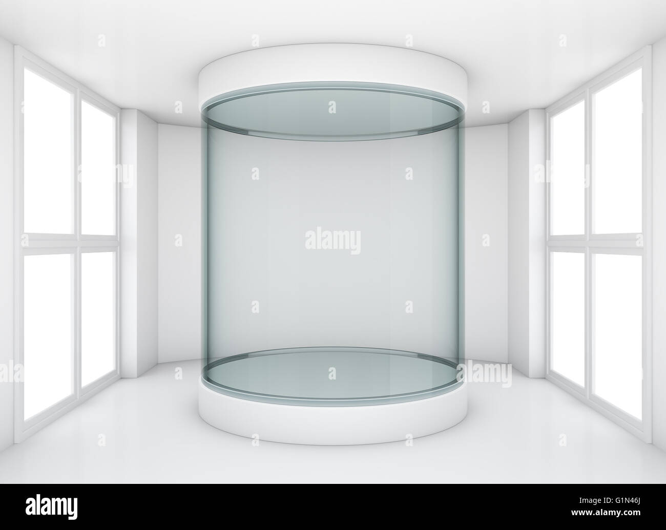 Glass cylindrical showcase in gallery Stock Photo - Alamy