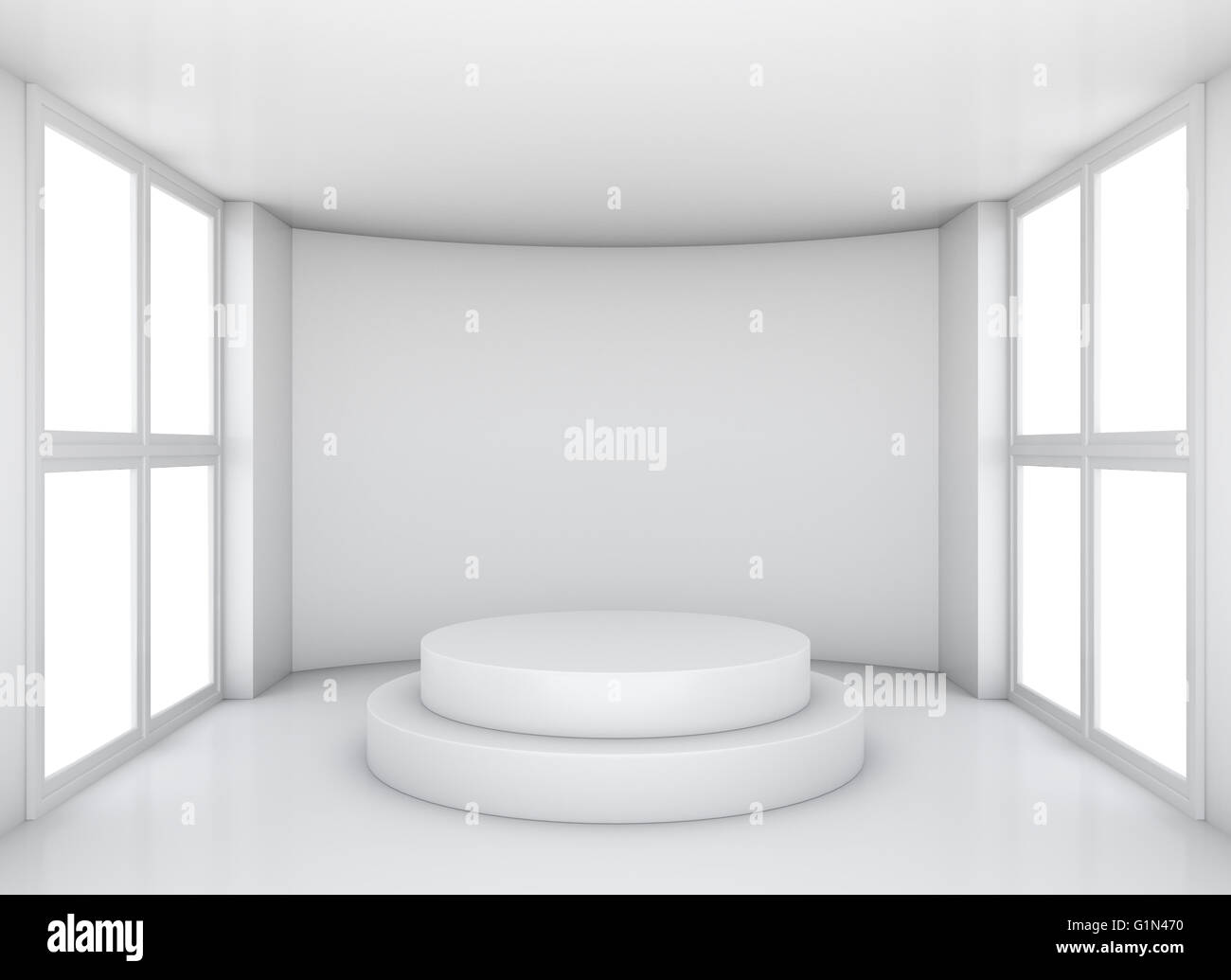 New interior with round concrete and large windows Stock Photo - Alamy