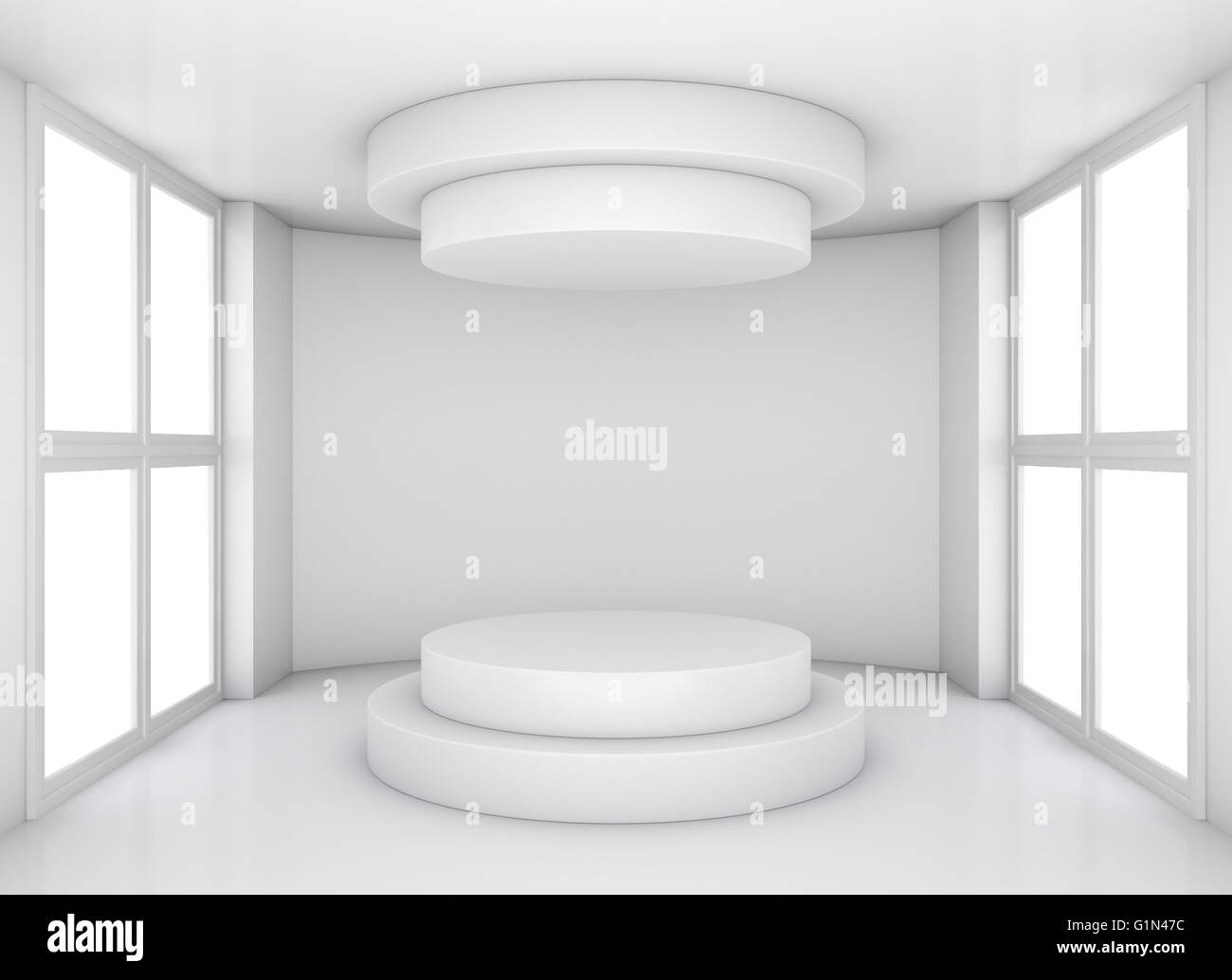 Empty showcase in white room with window Stock Photo - Alamy