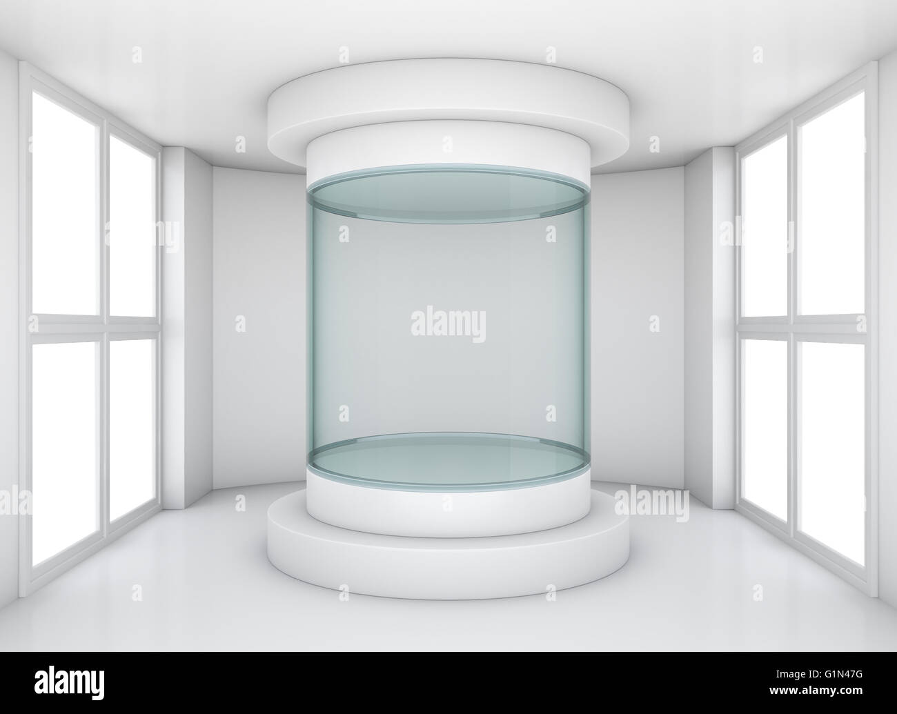 Empty glass showcase in exhibition room Stock Photo - Alamy