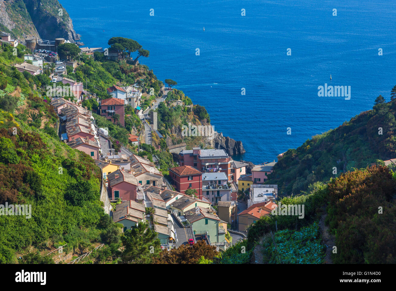 Riomaggiore, La Spezia, Liguria, Italy. Riomaggiore is one of the five ...