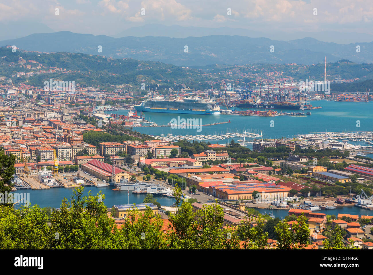 La Spezia, La Spezia Province, Liguria, Italy. View of the city and ...