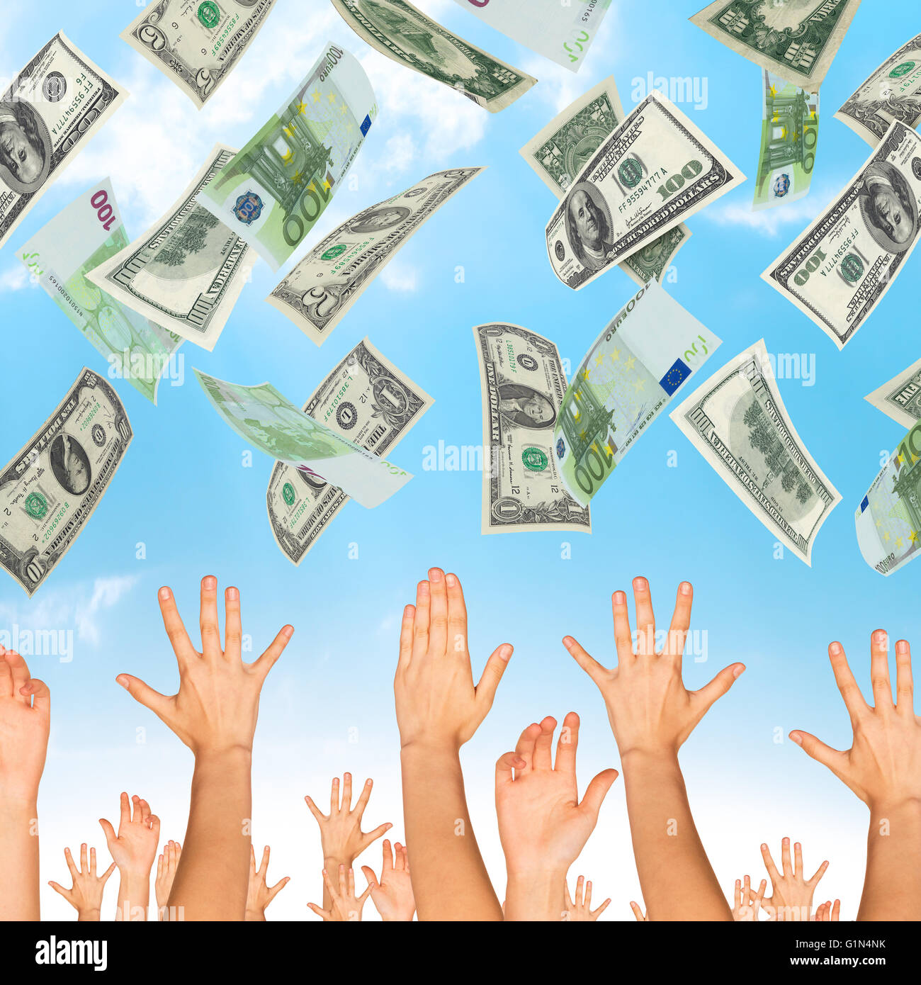 Money falling hands hi-res stock photography and images - Alamy