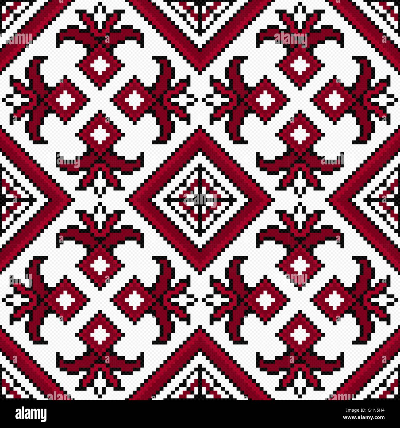 Ukrainian Ethnic geometric and floral broidery in hues of black and red ...