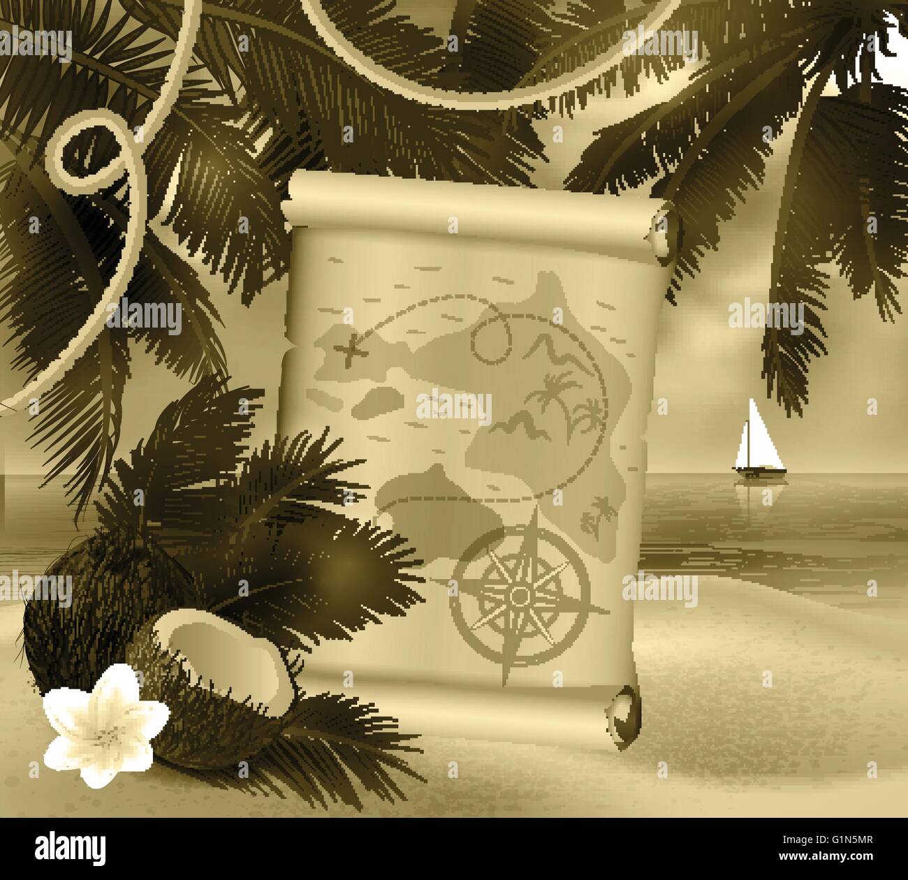 pirate treasure map on tropical background Stock Vector Image & Art - Alamy