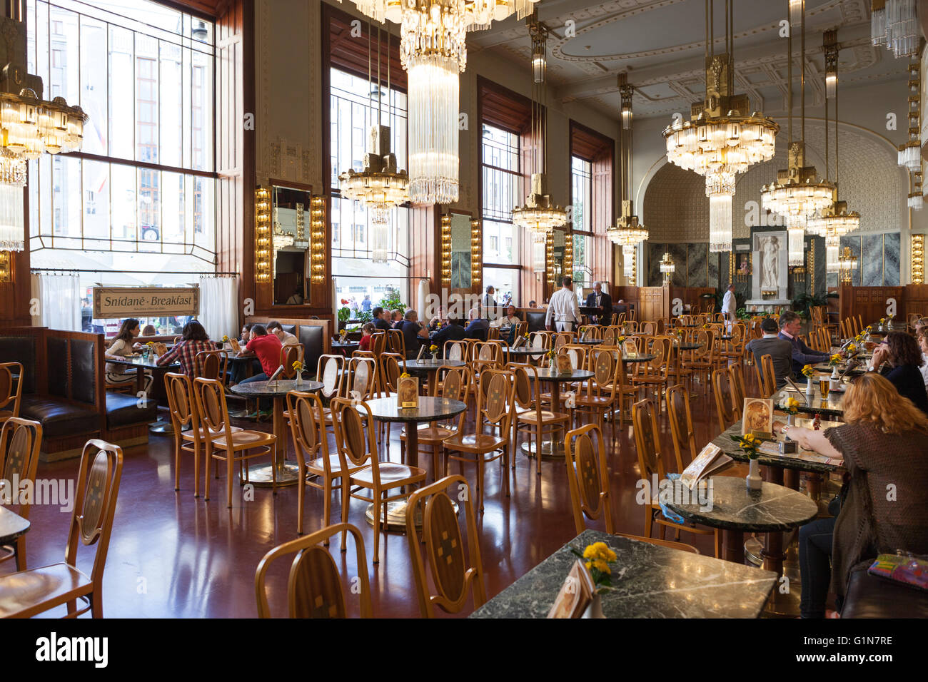 Art nouveau interior of restaurant in municipal house, Prague, Czech ...