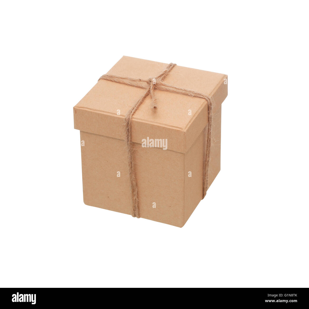 Cardboard box tied with twine. Isolated with clipping path Stock Photo ...
