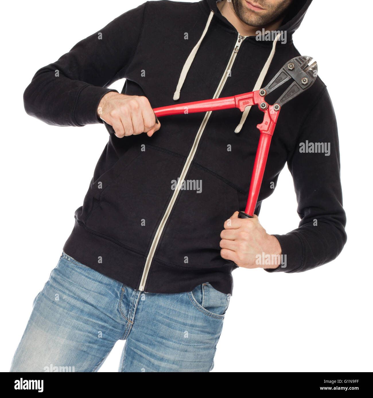 Robber with red bolt cutters, isolated on white Stock Photo - Alamy