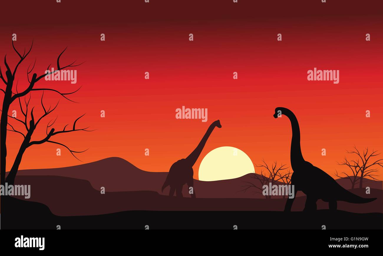Silhouette of two brachiosaurus at sunset Stock Vector Image & Art - Alamy
